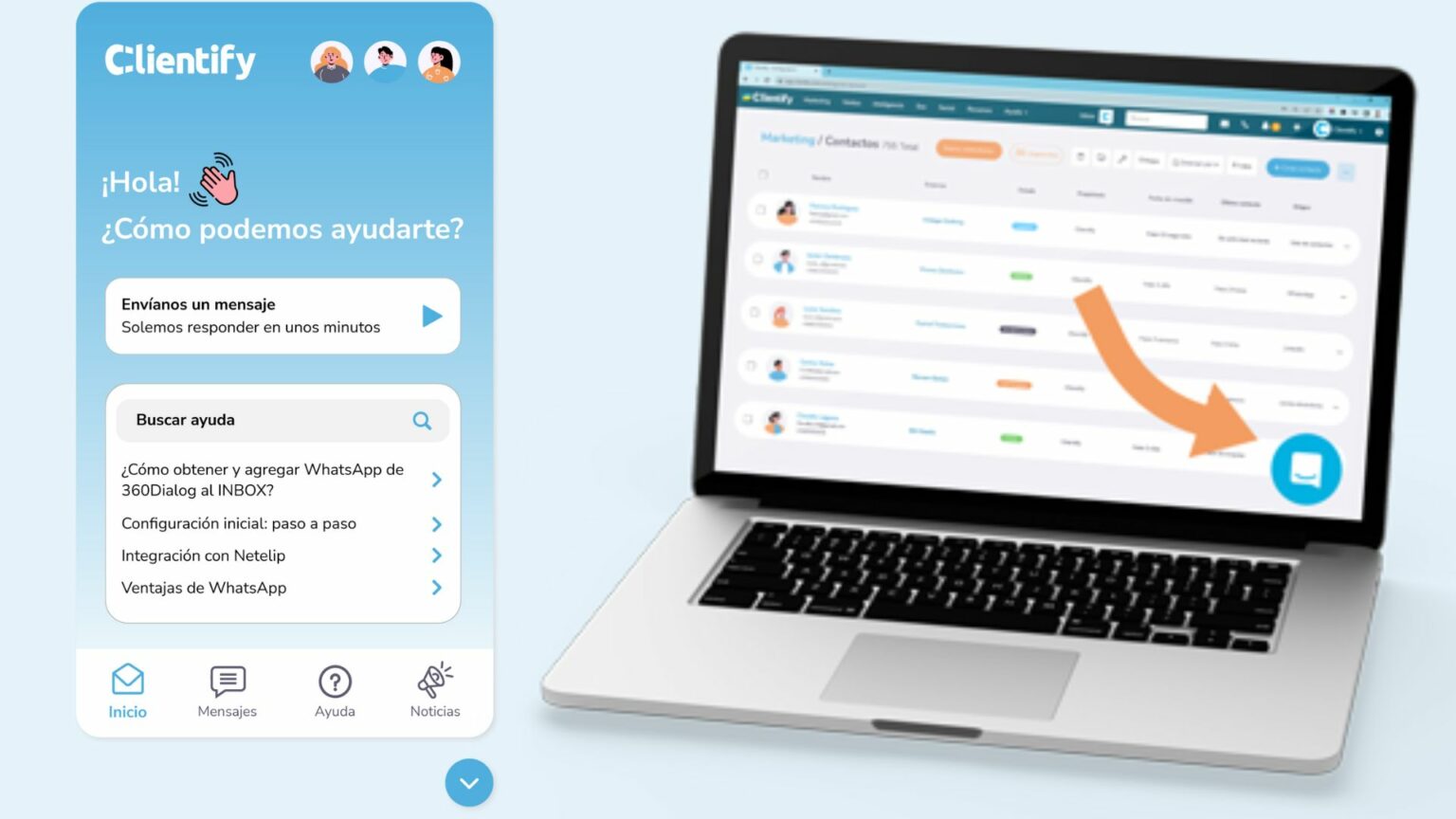 Asistencia al cliente Clientify